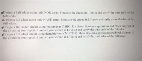 Solved Design A Half Adder Using Only Nor Gates Simulate