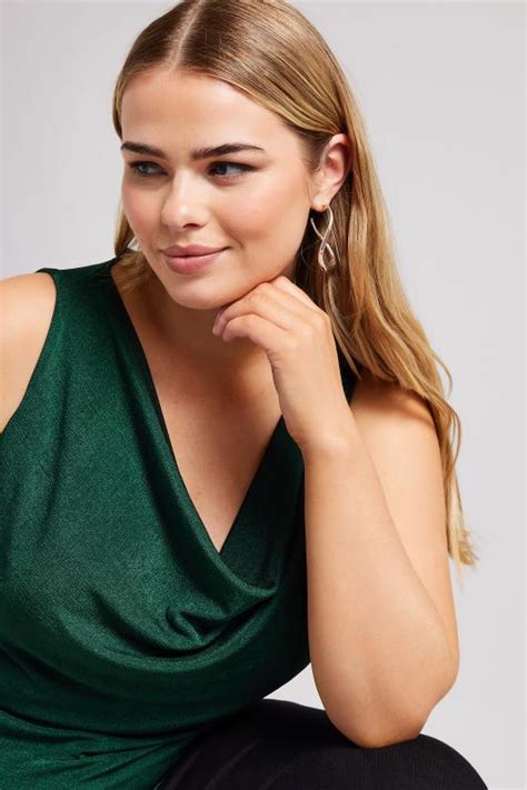 Yours London Plus Size Green Metallic Cowl Neck Top Yours Clothing