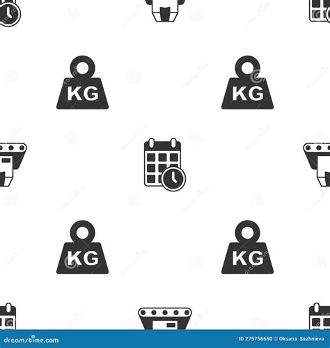 Set Conveyor Belt With Box Cardboard Calendar And Weight On Seamless Pattern Vector Stock
