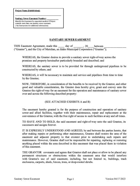Fillable Online Sanitary Sewer Line Easement Practical Law Uk Fax