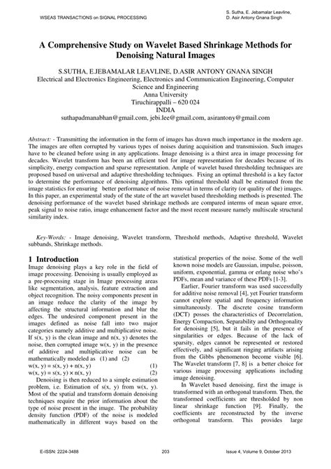PDF A Comprehensive Study On Wavelet Based Shrinkage Methods For