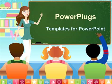 Powerpoint Template Teacher And Three Pupils In Classroom With Board