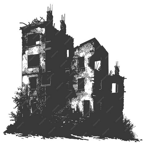 Silueta De Edificios Abandonados Sólo Color Negro Vector Premium