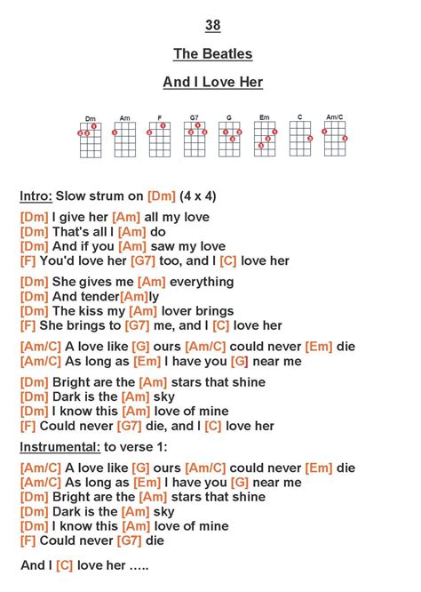 38 The Beatles And I Love Her W Ukulele Songs Beatles Ukulele
