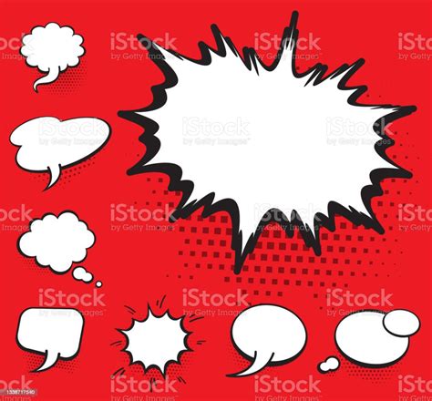팝 아트 스타일의 빈 템플릿 집합입니다 벡터 만화 텍스트 음성 버블 하프톤 도트 배경 만화의 빈 구름 만화 상자 팝 아트에 대한