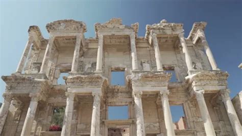 Awesome Facade Of The Library Of Celsus Stock Video Pond5