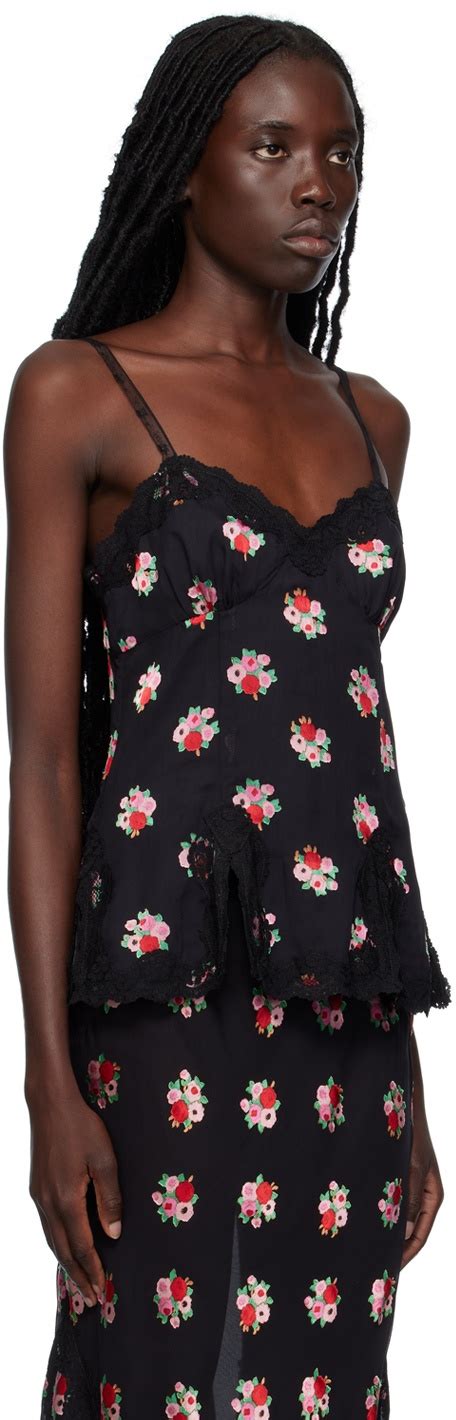 Anna Sui Black Rosie Posie Camisole Anna Sui