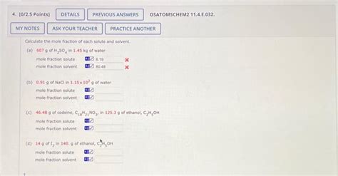 Solved Calculate The Mole Fraction Of Each Solute And Chegg