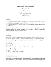 Lab 127 Torque And Rotational Inertia Lab 127 Torque And Rotational Inertia Physics 111A 014