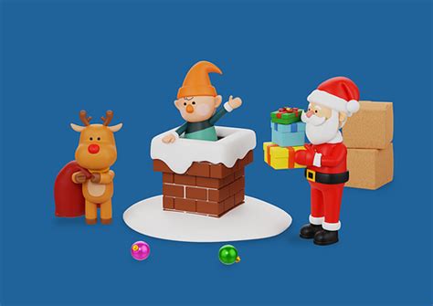 유토이미지 무료 콘텐츠 깜짝 산타클로스 굴뚝으로 선물배달하는 3d 캐릭터 오브젝트 그래픽 이미지