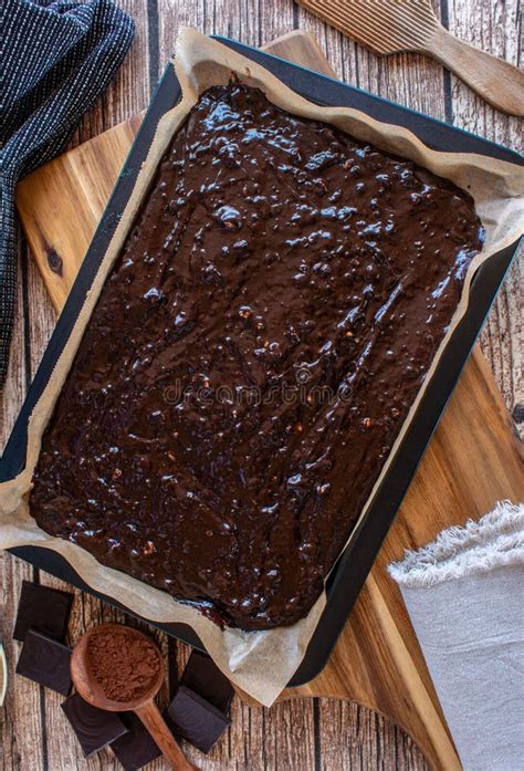 Brownie Batter On A Baking Sheet Stock Image Image Of Cuisine