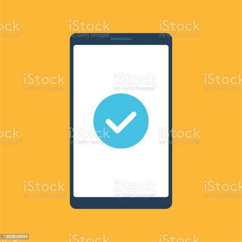 휴대 전화 및 확인 표시 아이콘 스마트 폰과 진드기 기호 현대적인 평면 디자인 벡터 일러스트레이션 검증에 대한 스톡 벡터 아트