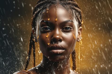 Premium Ai Image A Woman With The Rain Falling On Her Face