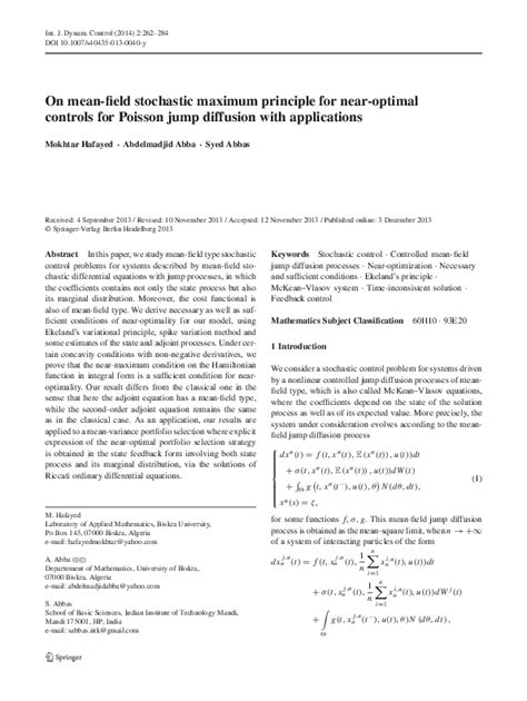 Pdf On Mean Field Stochastic Maximum Principle For Near Optimal