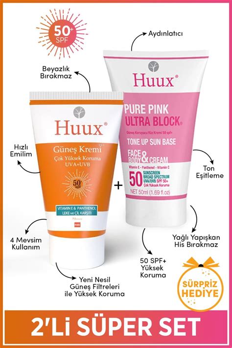 Huux Yeni Nesil Spf50 Güneş Kremi Pure Pink Ultra Block Aydınlatıcı
