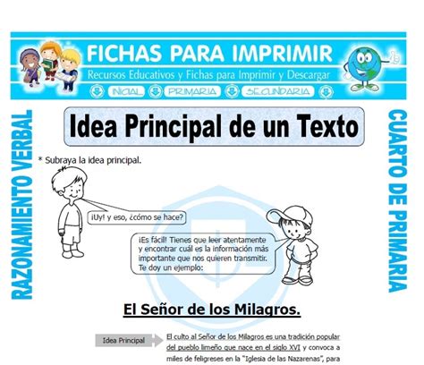 Idea Principal De Un Texto Para Cuarto De Primaria Fichas Para Imprimir