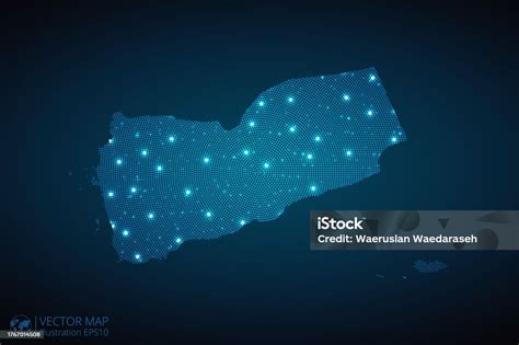 Yemen Map Radial Dotted Pattern In Futuristic Style Design Blue Circle