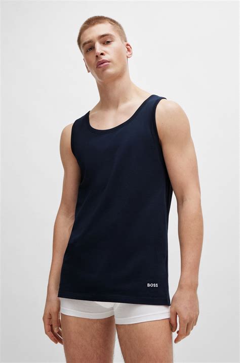 Boss Three Pack Of Tank Top Vests In Cotton Black Green Blue