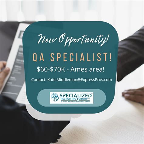 Specialized Recruiting Group Ames Ia On Linkedin New Opening Now Hiring For A Qa