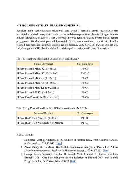 Prosedur Isolasi Plasmid Bakteri Dengan Kit Ekstraksi Plasmid Pt