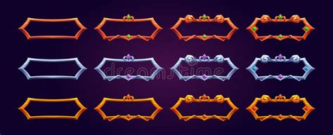 Golden Medieval Fantasy Game Ui Frame For Button Stock Vector