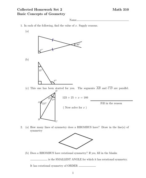 Solved Collected Homework Set 2math 310basic Concepts Of