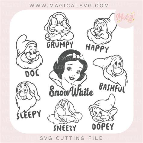 Seven Dwarfs Svg Snow White And Seven Dwarfs Matching Svg Cutting File