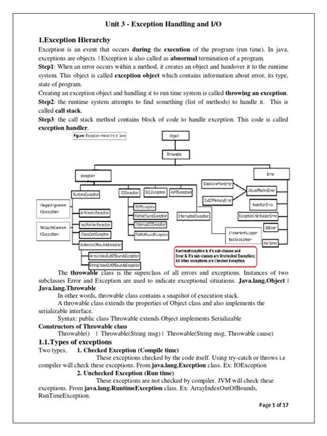 Unit 3 Exception Handling And Io Pdf Class Computer Programming