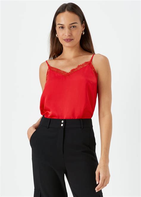 Et Vous Red Lace Trim Cami Top Matalan