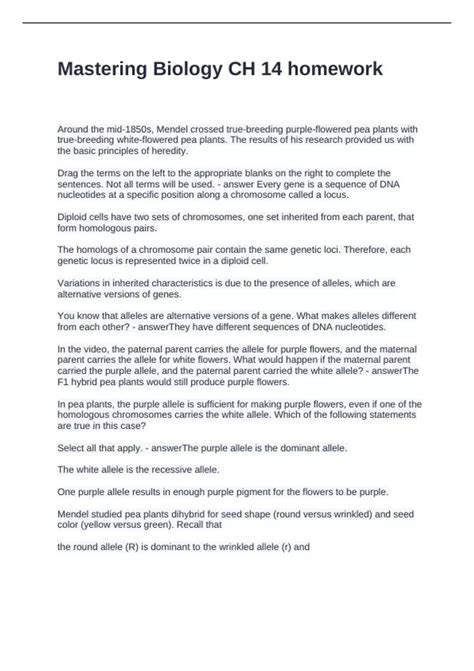 Mastering Biology Ch 14 Homework Questions With Correct Answers Mastering Biology Stuvia Us