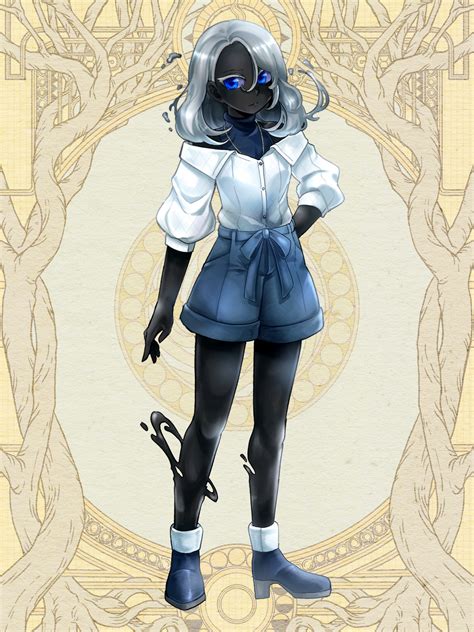 Safebooru 1girl Black Skin Blue Eyes Blue Shorts Colored Skin Dairoku