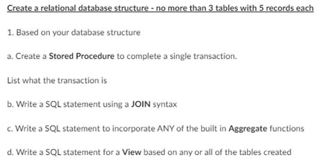 solved create a relational database structure − no more than