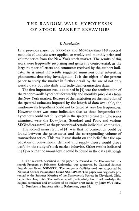 Pdf The Random Walk Hypothesis Of Stock Market Behavior