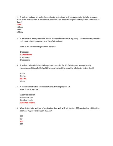 Med Calculation Exam A Patient Has Been Prescribed An Antibiotic To Be Dosed At ¾ Teaspoon