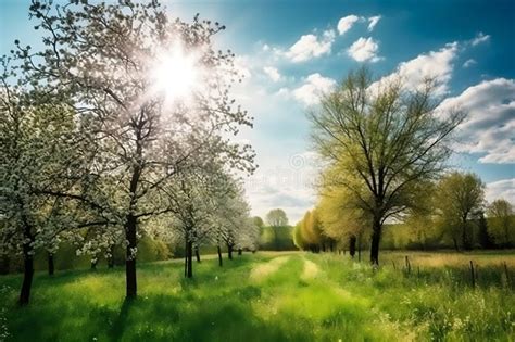 Landscape With Trees Generative Ai Stock Illustration Illustration