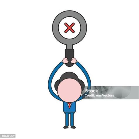Ilustrasi Vektor Karakter Pengusaha Memegang Kaca Pembesar Dengan Tanda