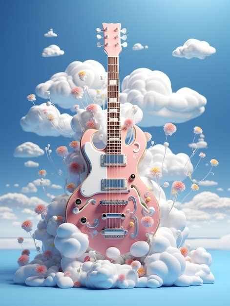 Premium Ai Image An Illustration Of A Giant Guitar Surrounded By Clouds