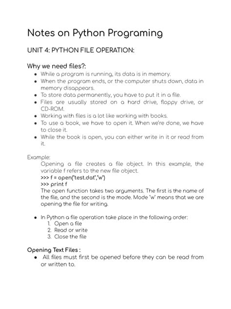 Unit 4 Notes Python Programming Pdf Computer File Text File