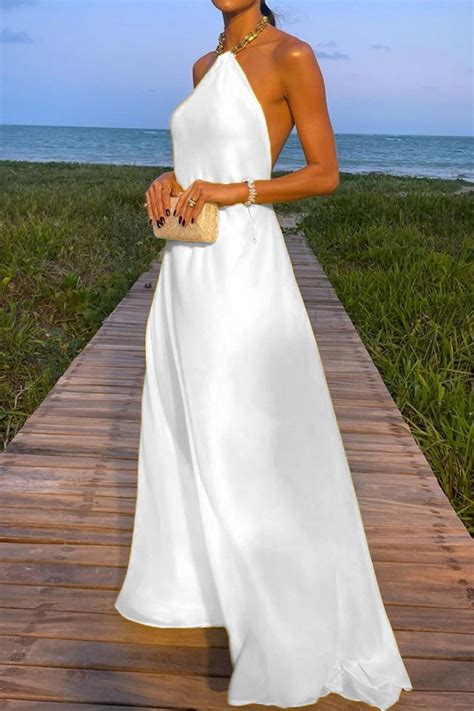 Wholesale Yellow Sexy Casual Solid Backless Halter Long Dress Dresses