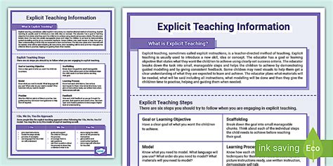 Explicit Teaching Meaning Information Sheet Teacher Made