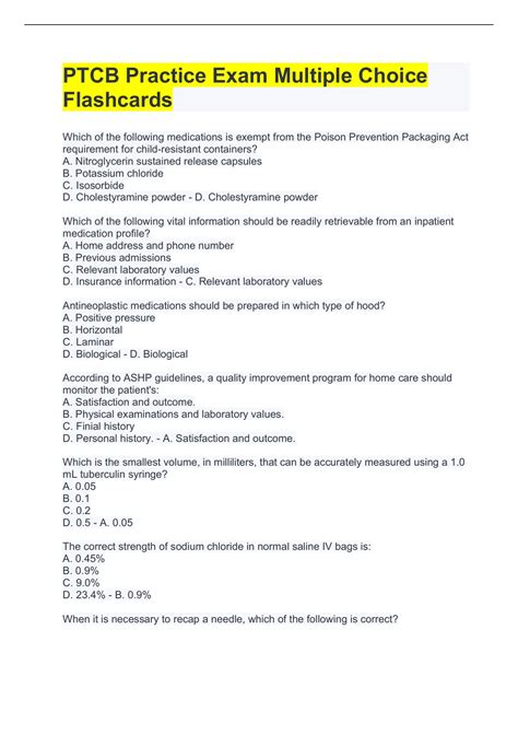 ptcb practice exam multiple choice flashcards latest updated 2022