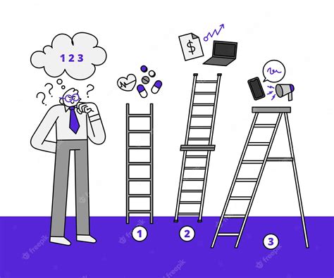 Worker Thinking Of Which Ladder To Climb Hand Drawn Character Illustration Premium Vector