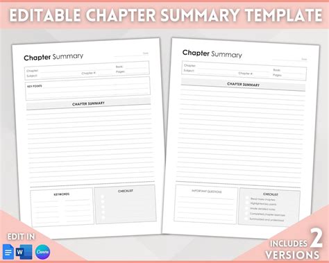 EDITABLE Chapter Summary Template Study Guide Textbook Etsy