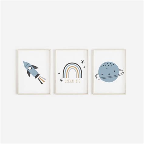 Space Nursery Wall Art Space Themed Nursery Decor Watercolor Outer
