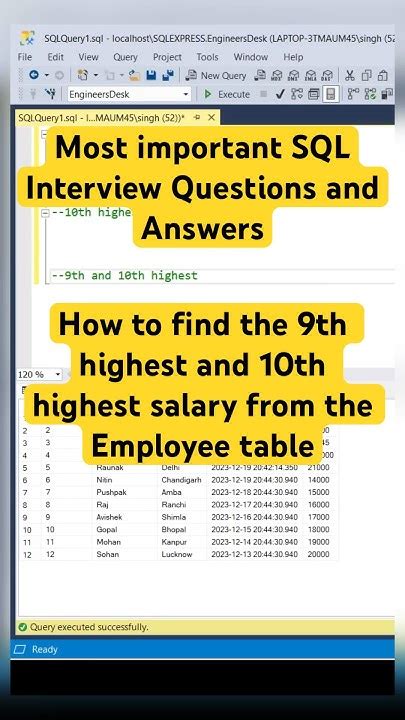How To Find The 9th And 10th Salary From The Employee Table Shorts Coding Sql Sqlqueries