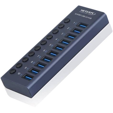 Hub Usb 30 De 10 Puertos Netcom Con Switch Independiente
