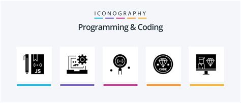 Programming And Coding Glyph 5 Icon Pack Including Develop Code Development Search