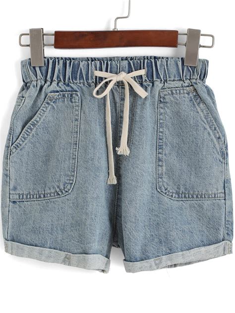 Blue Drawstring Waist Vintage Denim Shorts Sheinsheinside