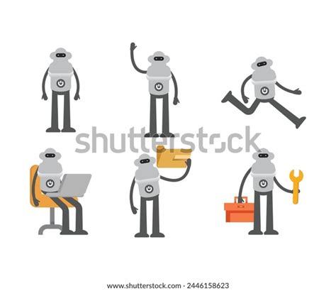 Humanoid Robot Characters Different Poses Vector Stock Vector Royalty