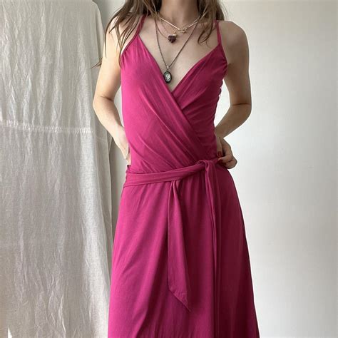 Y2k Hot Pink Cami Slip Dress 🌸 Hot Pink Midi Party Depop